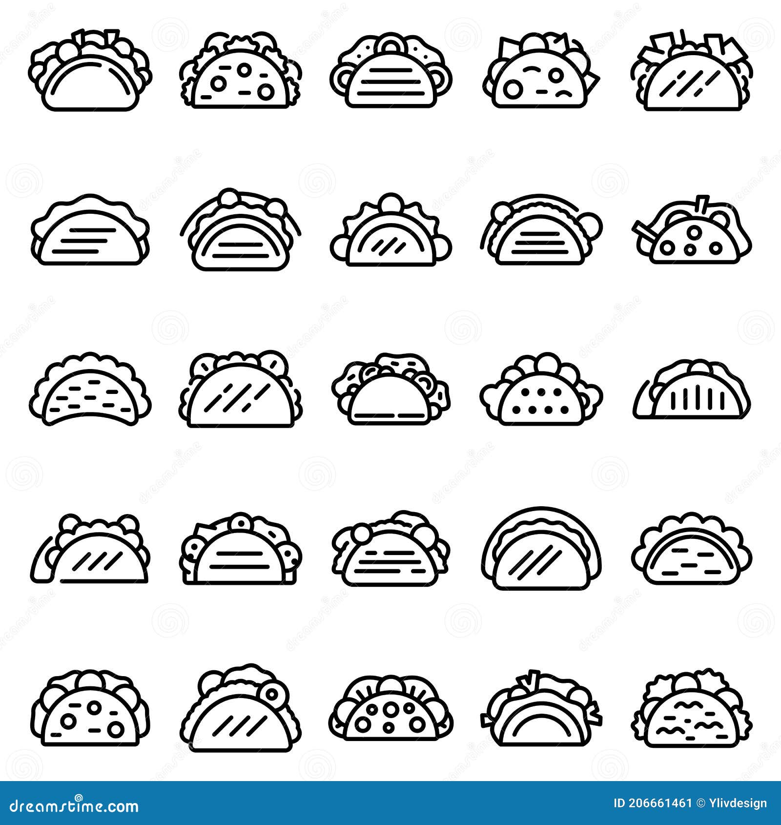 Tacos Icons Set, Outline Style Stock Illustration - Illustration of ...