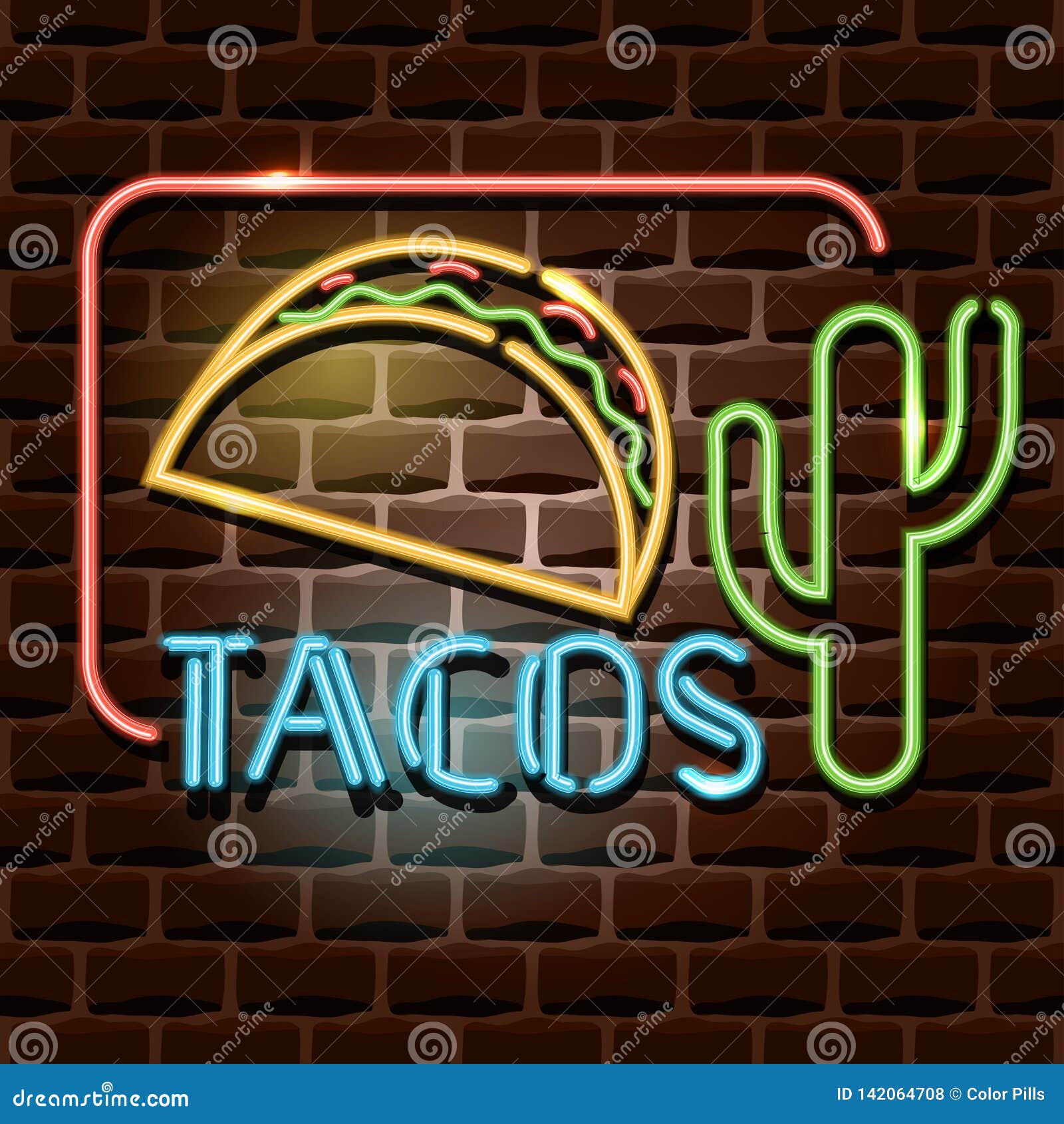 Tacos Set Of Neon-style Logos. Collection Of Neon Signs, Cartoon Vector ...