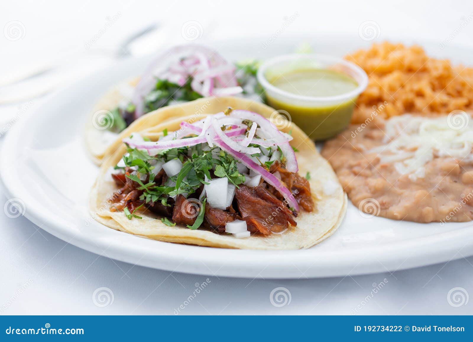 Tacos plate stock photo. Image of rice, copy, setting - 192734222