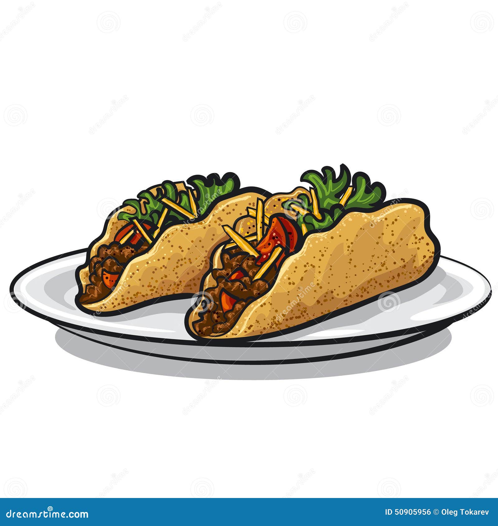 Tacos on plate stock illustration. Illustration of snack - 50905956