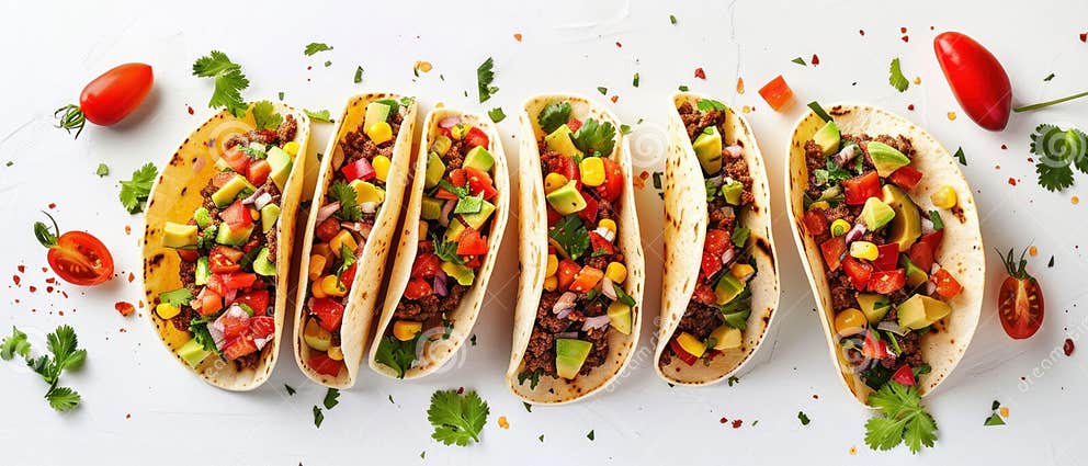 Tacos, Rising, Bullet Shot, Solid White Background Stock Photo - Image ...