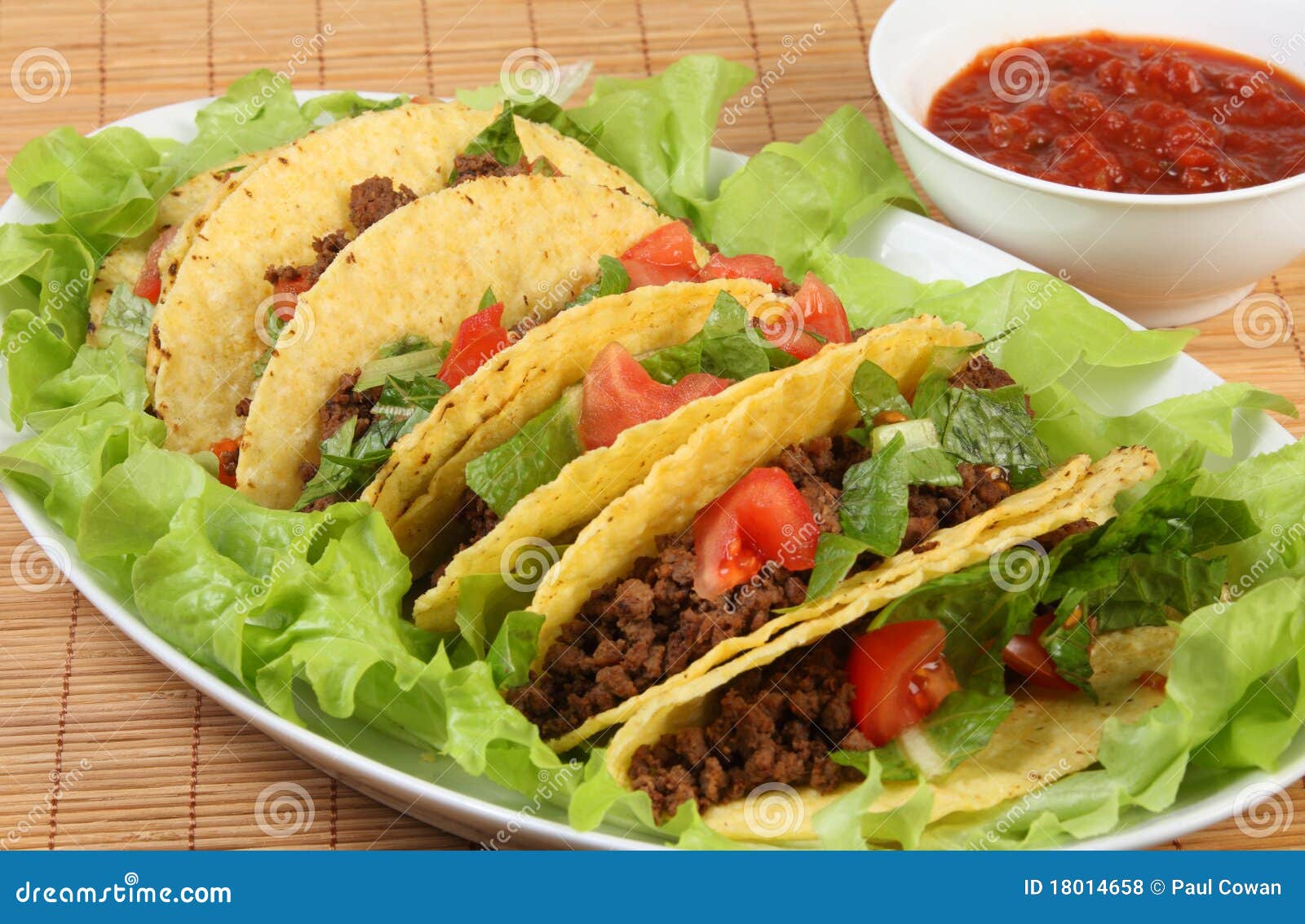 Tacos and salsa horizontal stock photo. Image of lettuce - 18014658