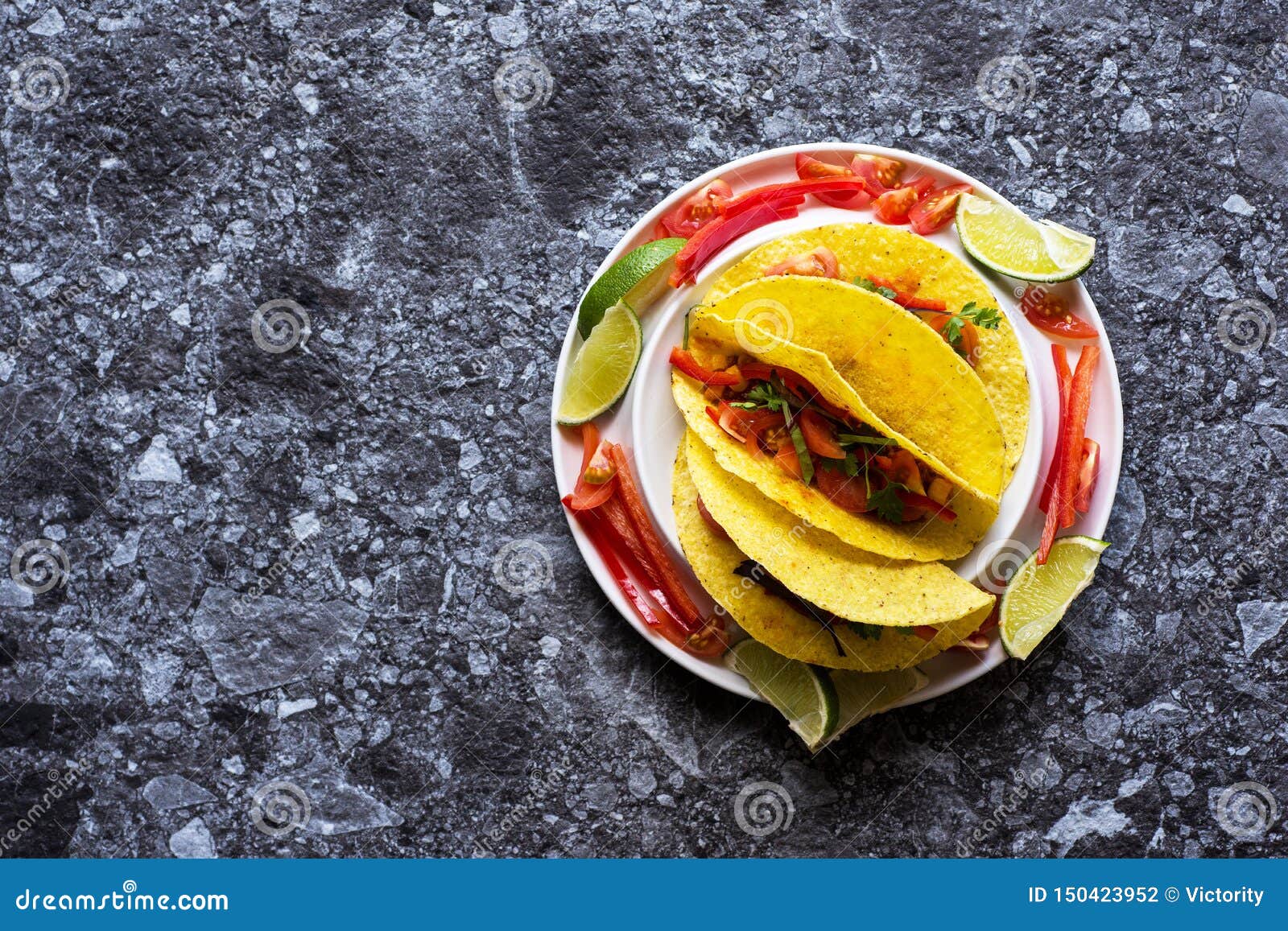 Tacos in Shells with Vegetables on Stone Background Stock Photo - Image ...