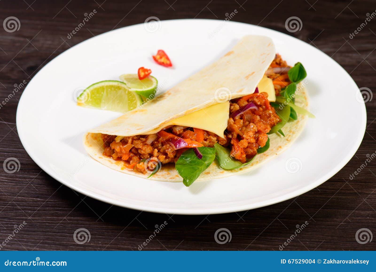 Tacos on a white plate stock photo. Image of meat, food - 67529004