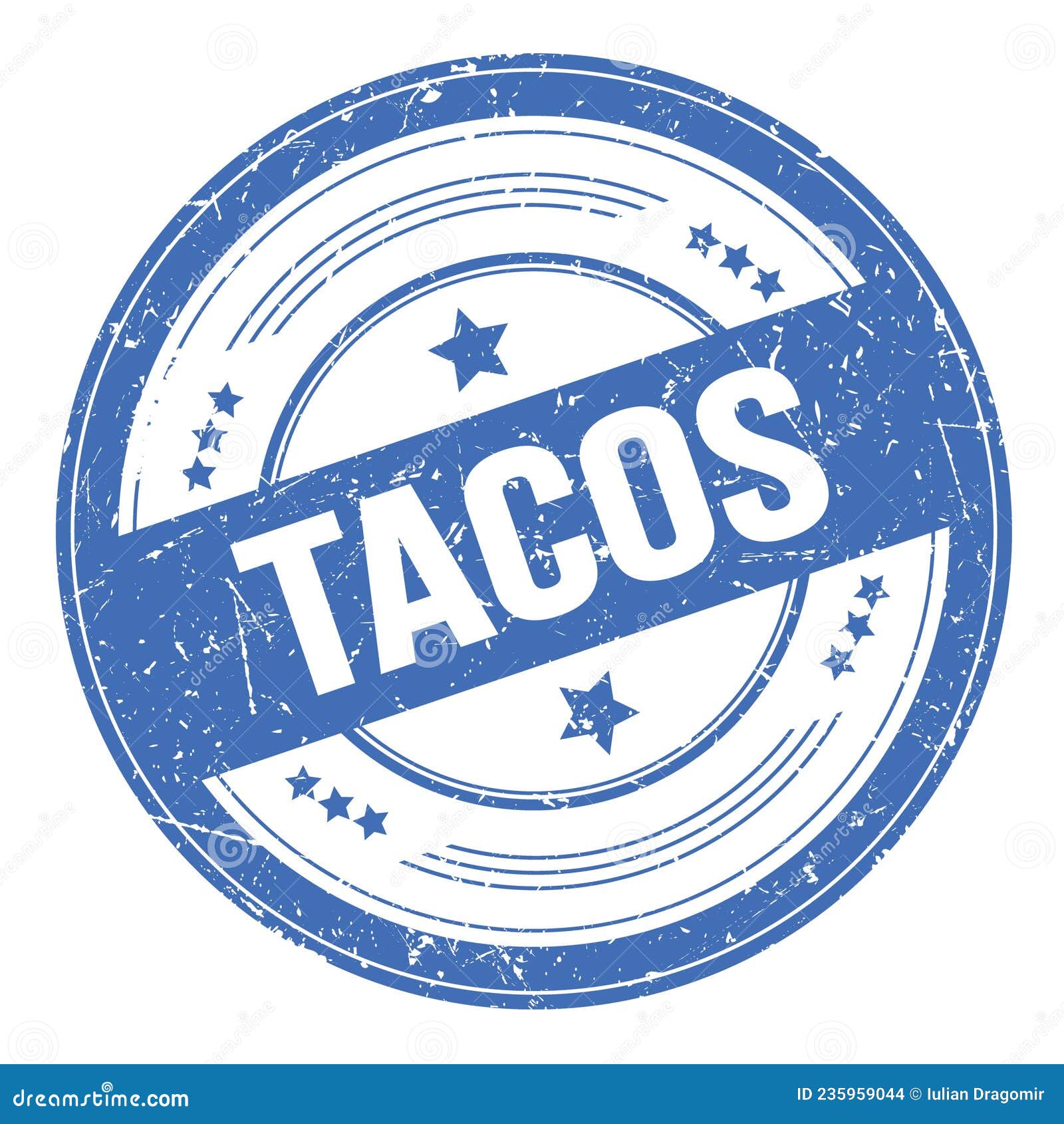 TACOS, Word on Blue Round Stamp Stock Illustration - Illustration of ...