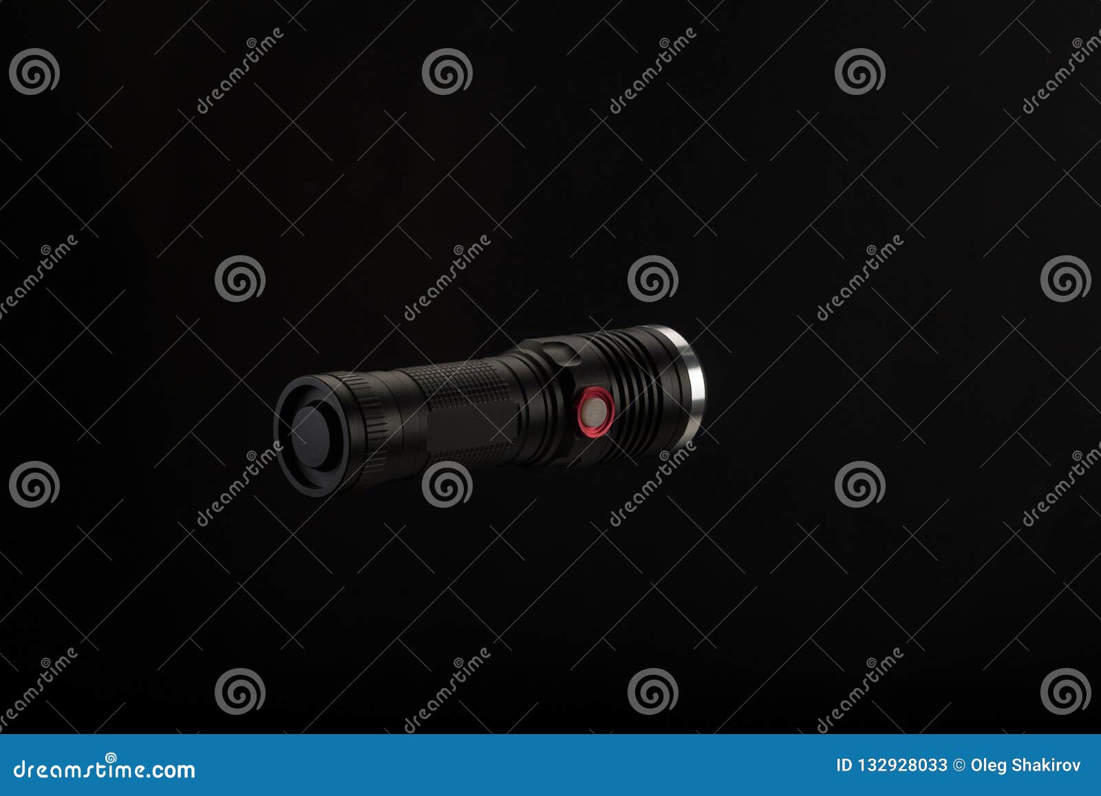 Tactical Flashlight on a Black Background Stock Image - Image of energy ...