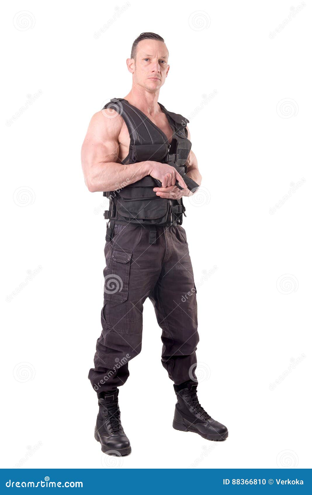 Tactical Law Enforcer Posing Stock Photo - Image of protection, handgun ...