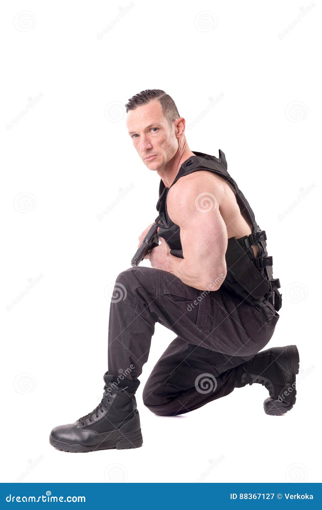 Tactical Law Enforcer Posing Stock Image - Image of automatic, firearm ...