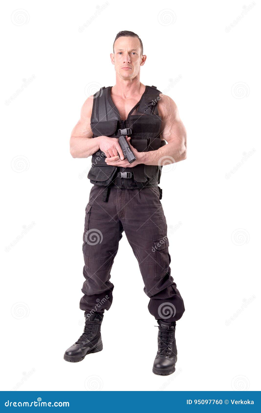 Tactical Law Enforcer Posing Stock Photo - Image of handgun, firearm ...