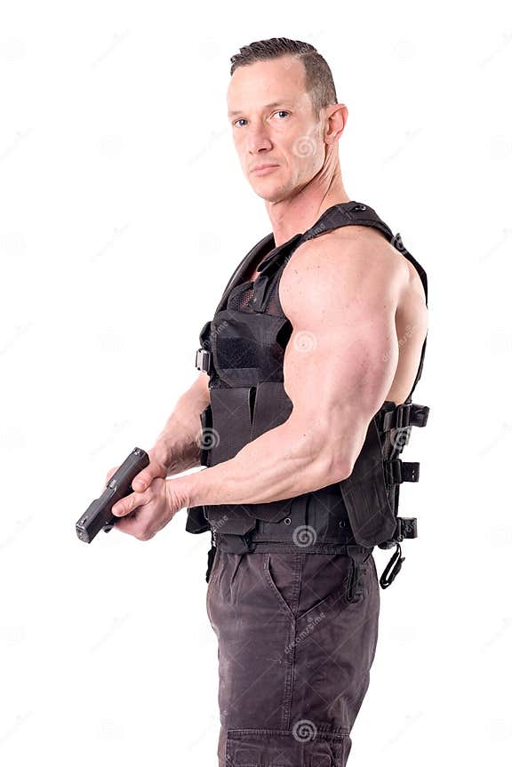 Tactical Law Enforcer Posing Stock Image - Image of officer, guard ...