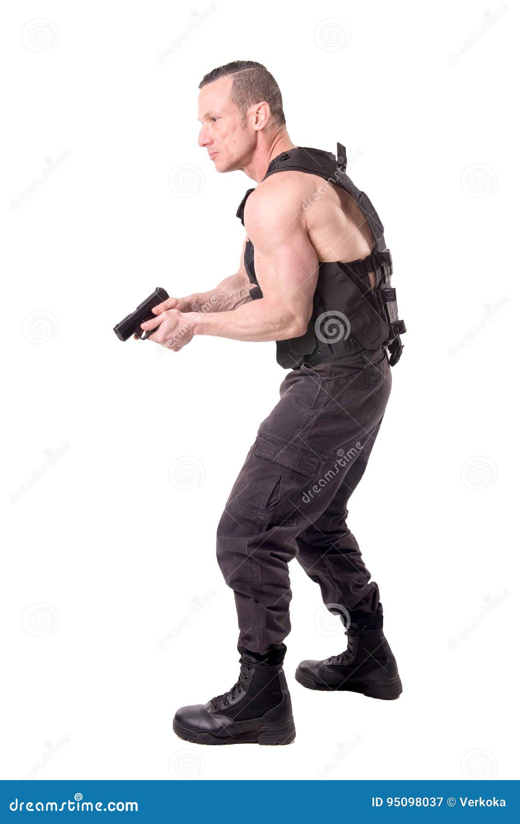 Tactical Law Enforcer Posing Stock Image - Image of adult, firearm ...