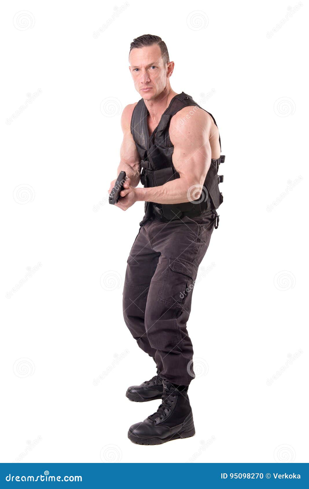 Tactical Law Enforcer Posing Stock Photo - Image of handgun, security ...