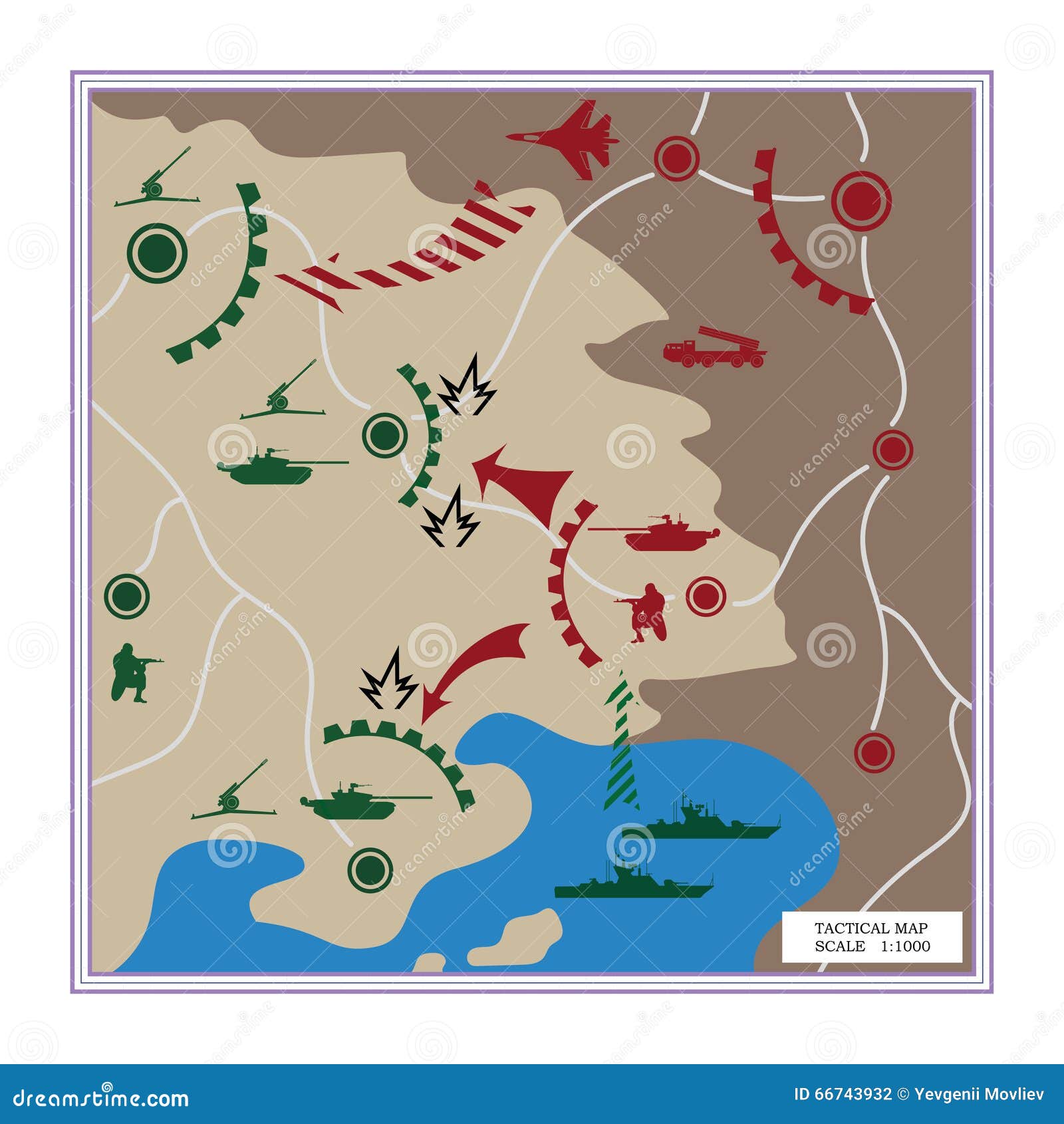The Tactical Map with Detailed Icons Stock Vector - Illustration of ...