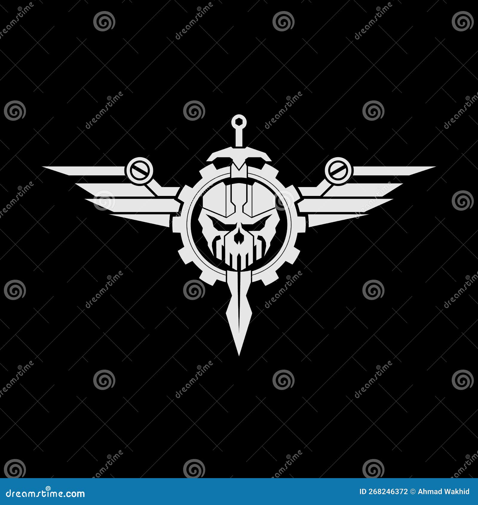 Tactical Skull Sword Wings Logo Design Stock Vector - Illustration of ...