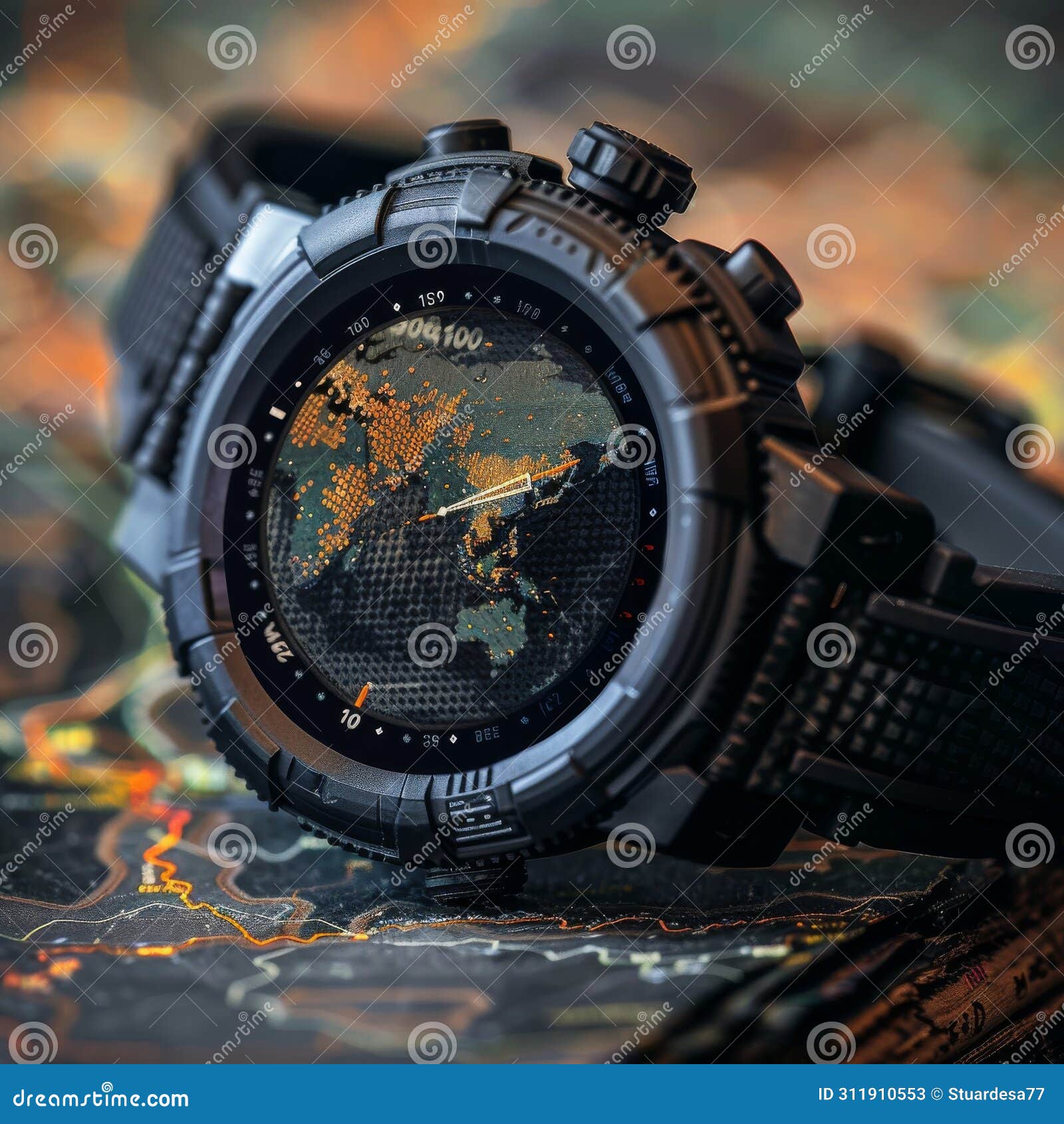 Tactical Watch on Map stock image. Image of closeup - 311910553