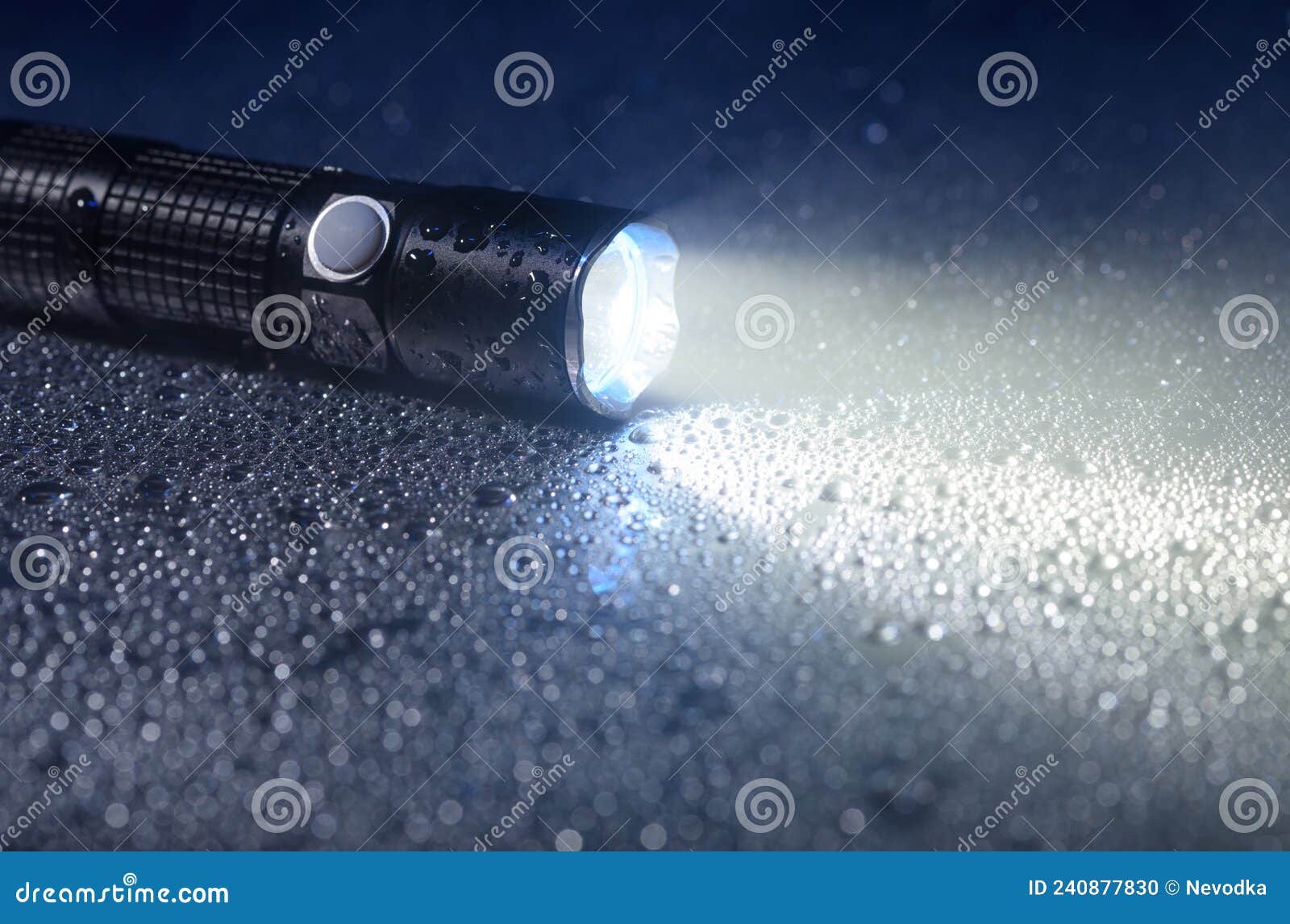 Tactical Waterproof Flashlight Stock Photo - Image of dark, mist: 240877830