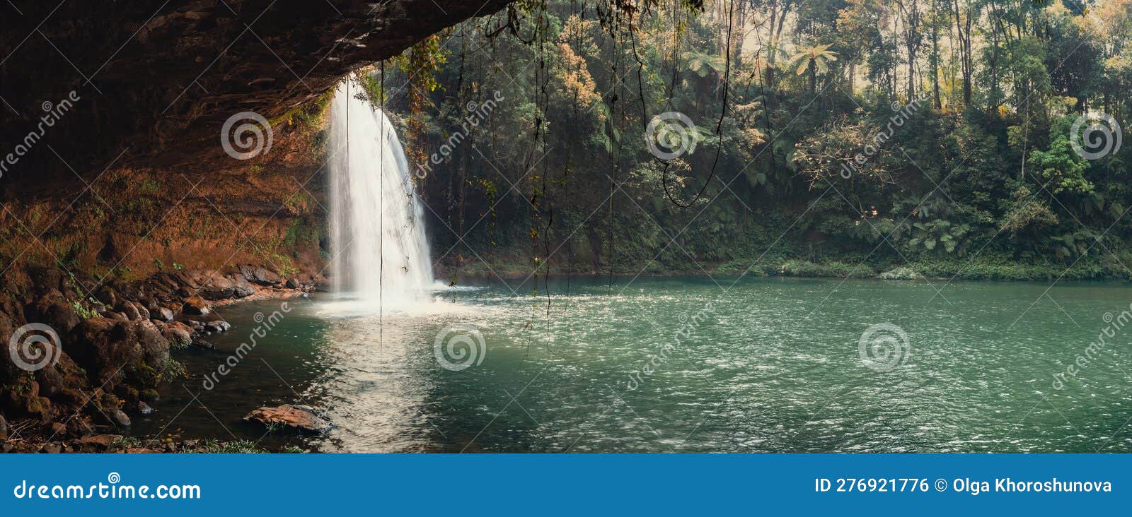 Tad Champee Waterfall. Panorama. Laos Landscape Stock Photo - Image of ...