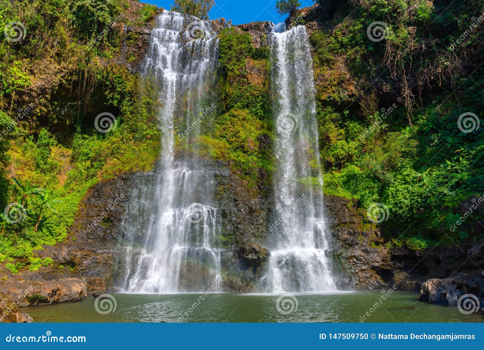 Tad Fan Waterfall in the Deep Forest in Southern of Laos Stock Photo ...