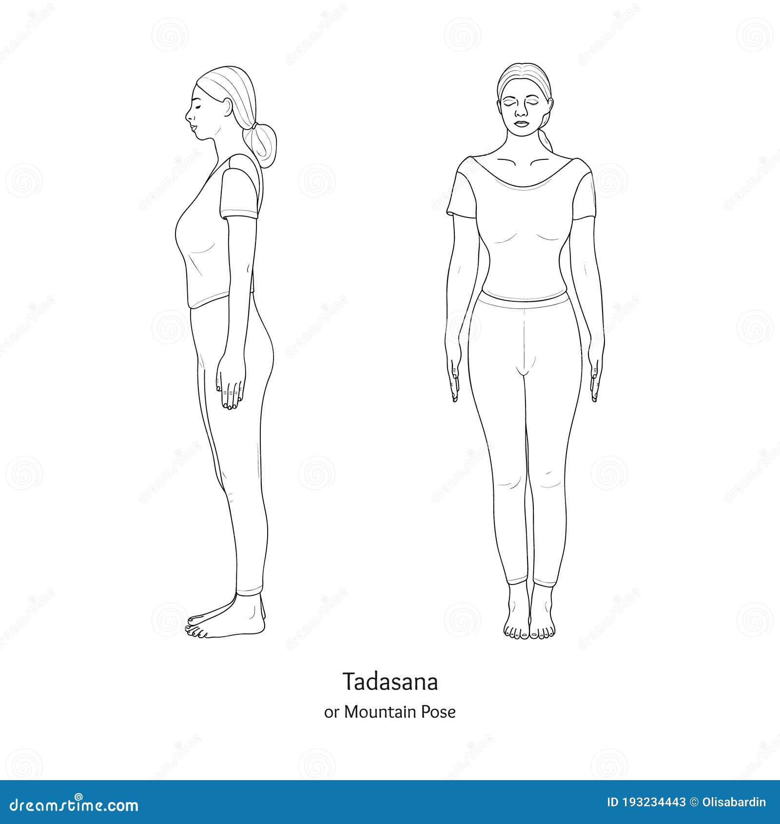 Tadasana or Mountain Pose. Front and Side View. Vector Stock Vector ...