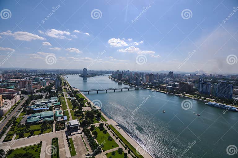 Taedong River and Bridge and Pyongyang Cityscape Editorial Stock Photo ...