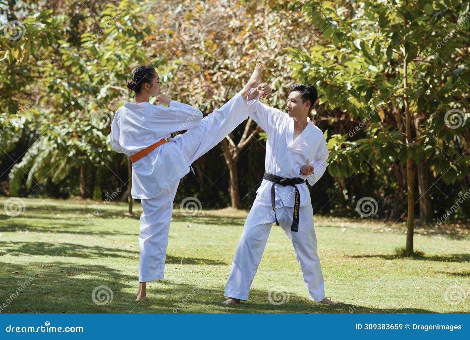 Taekwondo Athletes Fighting Outdoors Stock Image - Image of training ...
