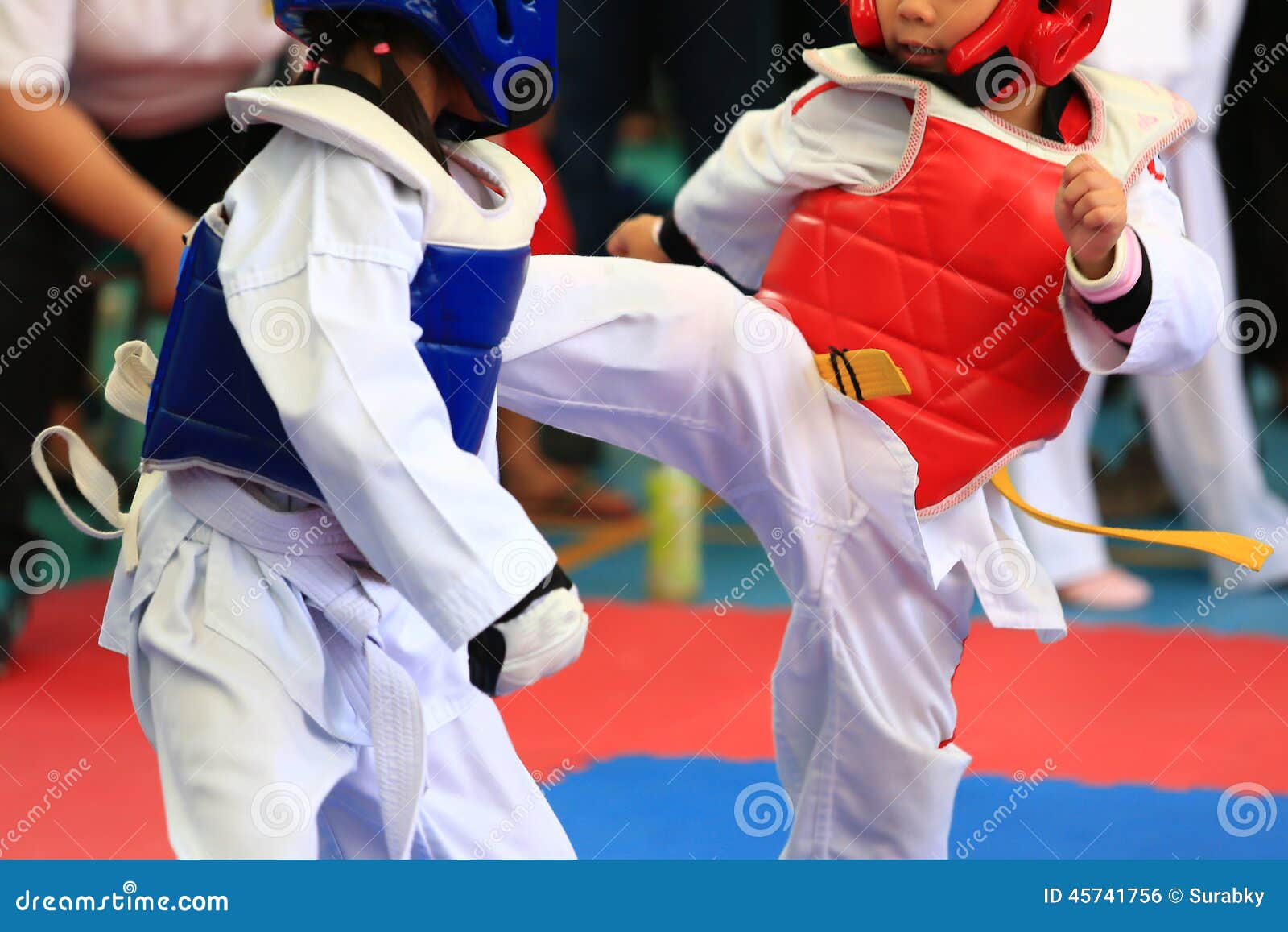 Taekwondo Athletes Fighting on Stage Stock Photo - Image of girl ...