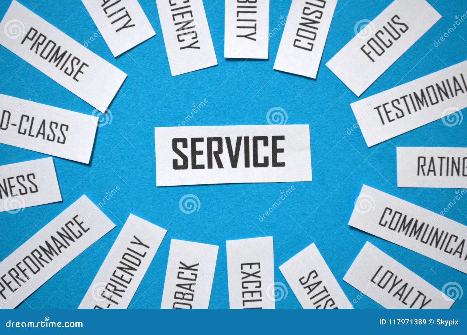 Close-up of SERVICE Paper Tag Cloud on Blue Background Stock Image ...