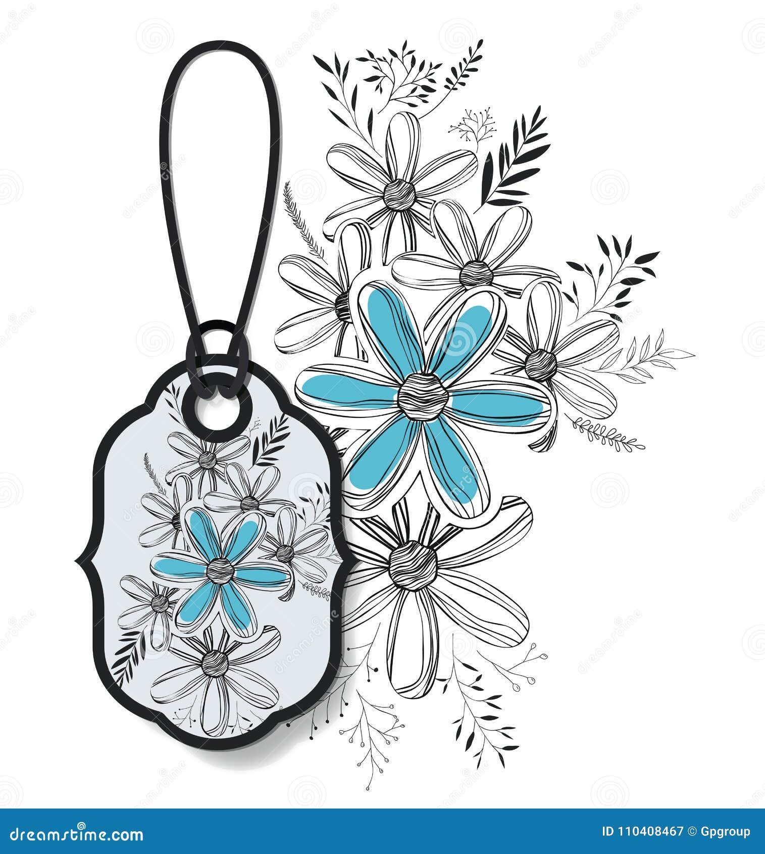 Tag Hanging with Floral Pattern Stock Vector - Illustration of concept ...