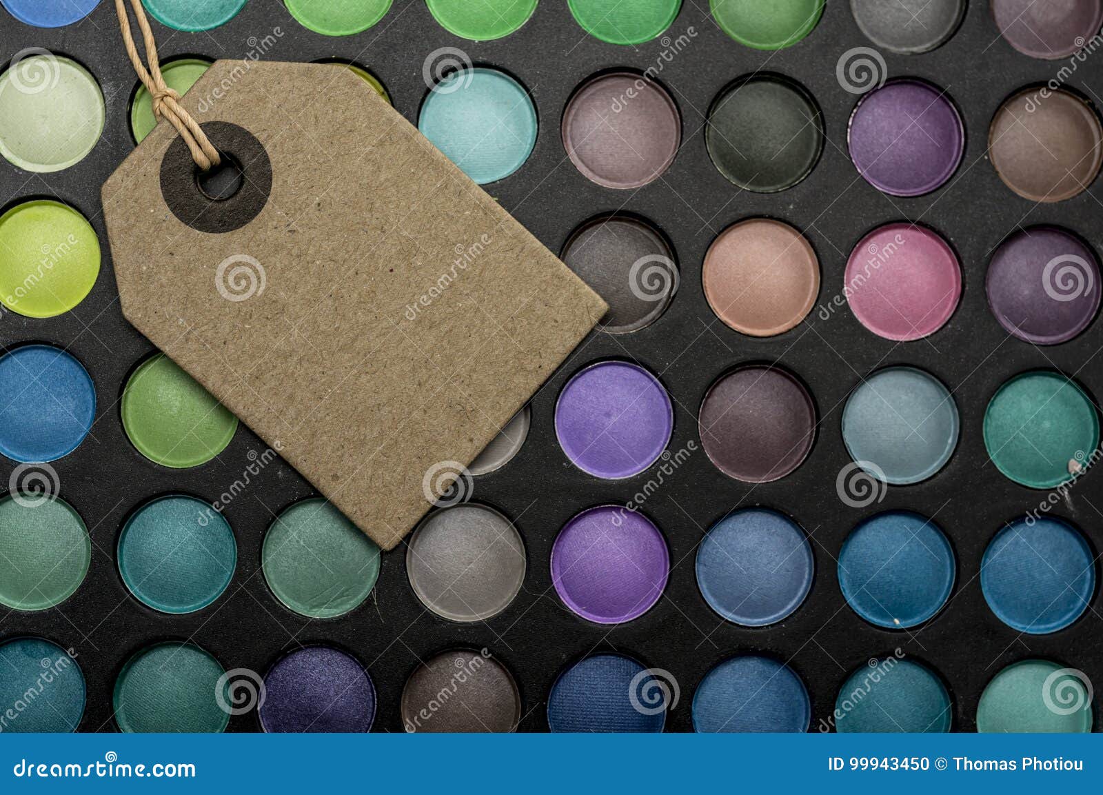 Tag and makeup palettes stock photo. Image of space, copy - 99943450
