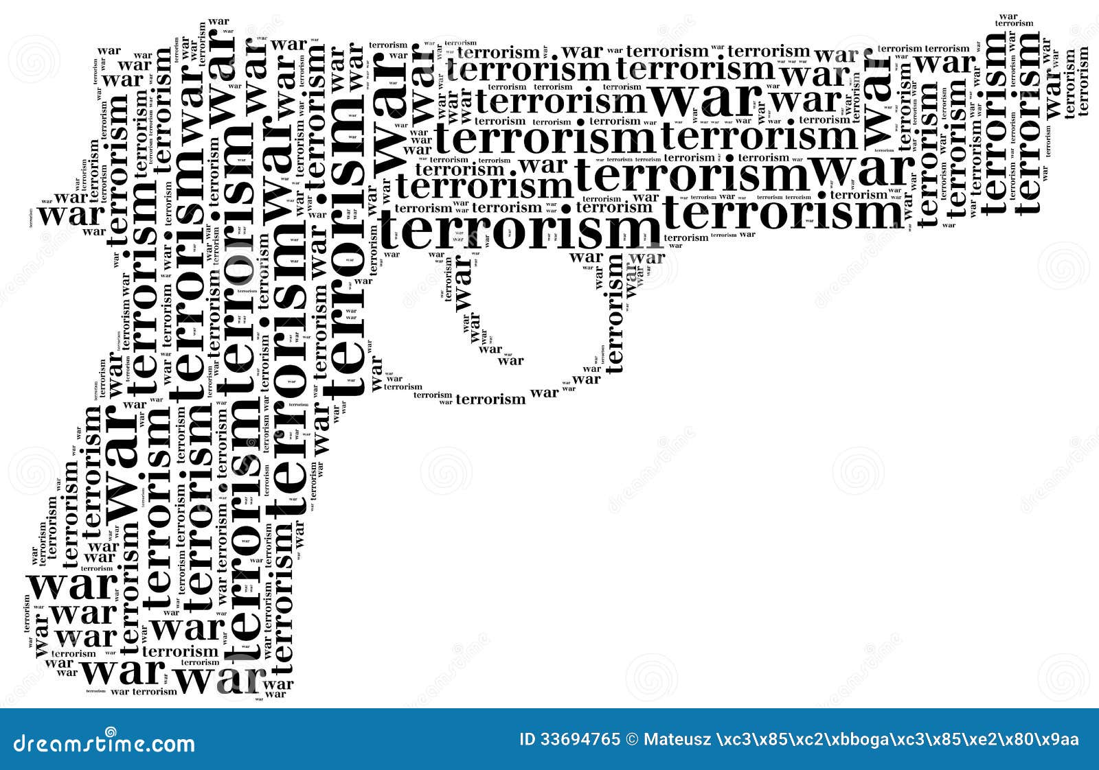 Tag or Word Cloud War or Terrorism Related in Shape of Pistol Stock ...