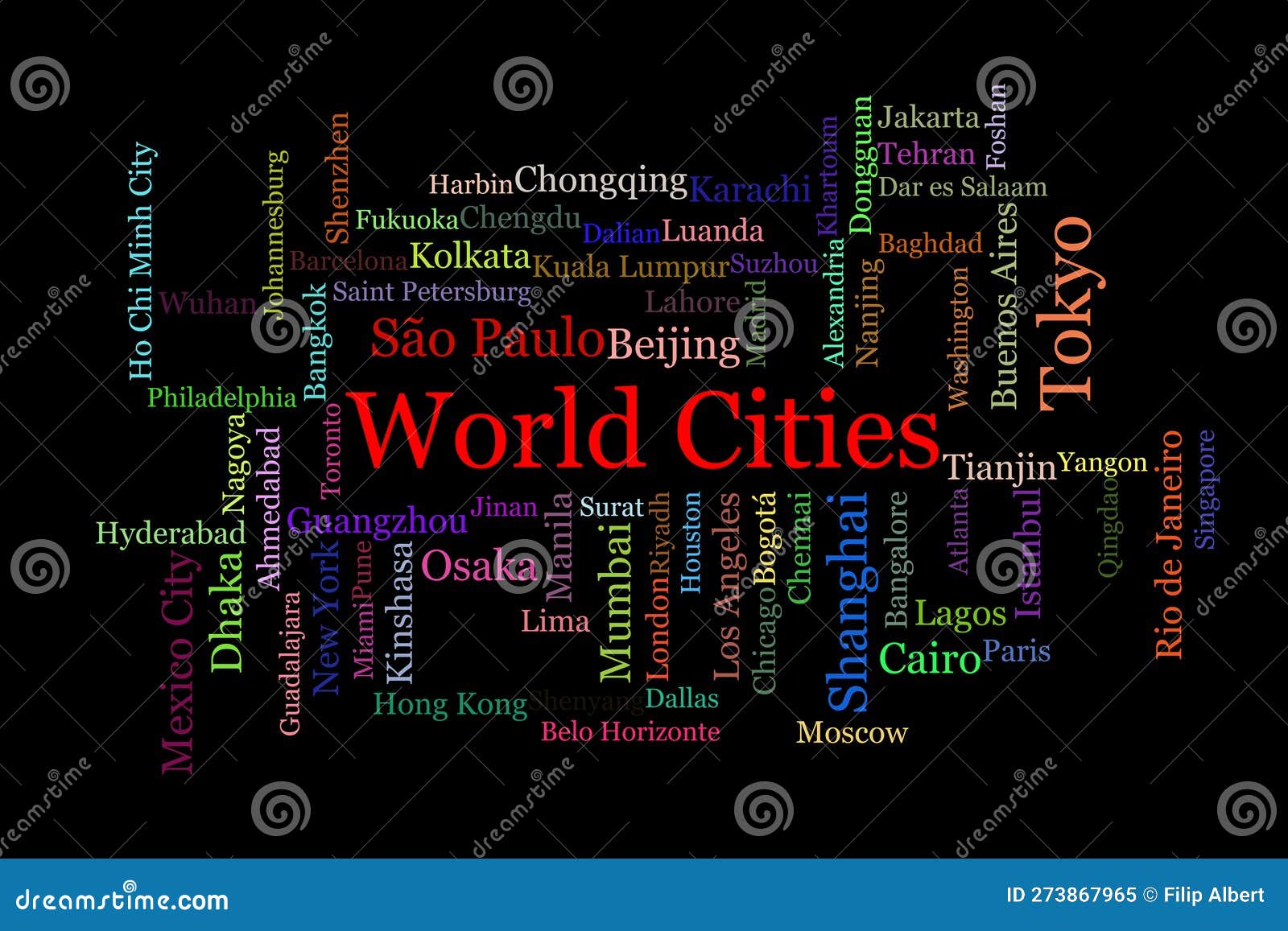 Tagcloud of World S Largest Cities Colored Randomly Stock Illustration ...