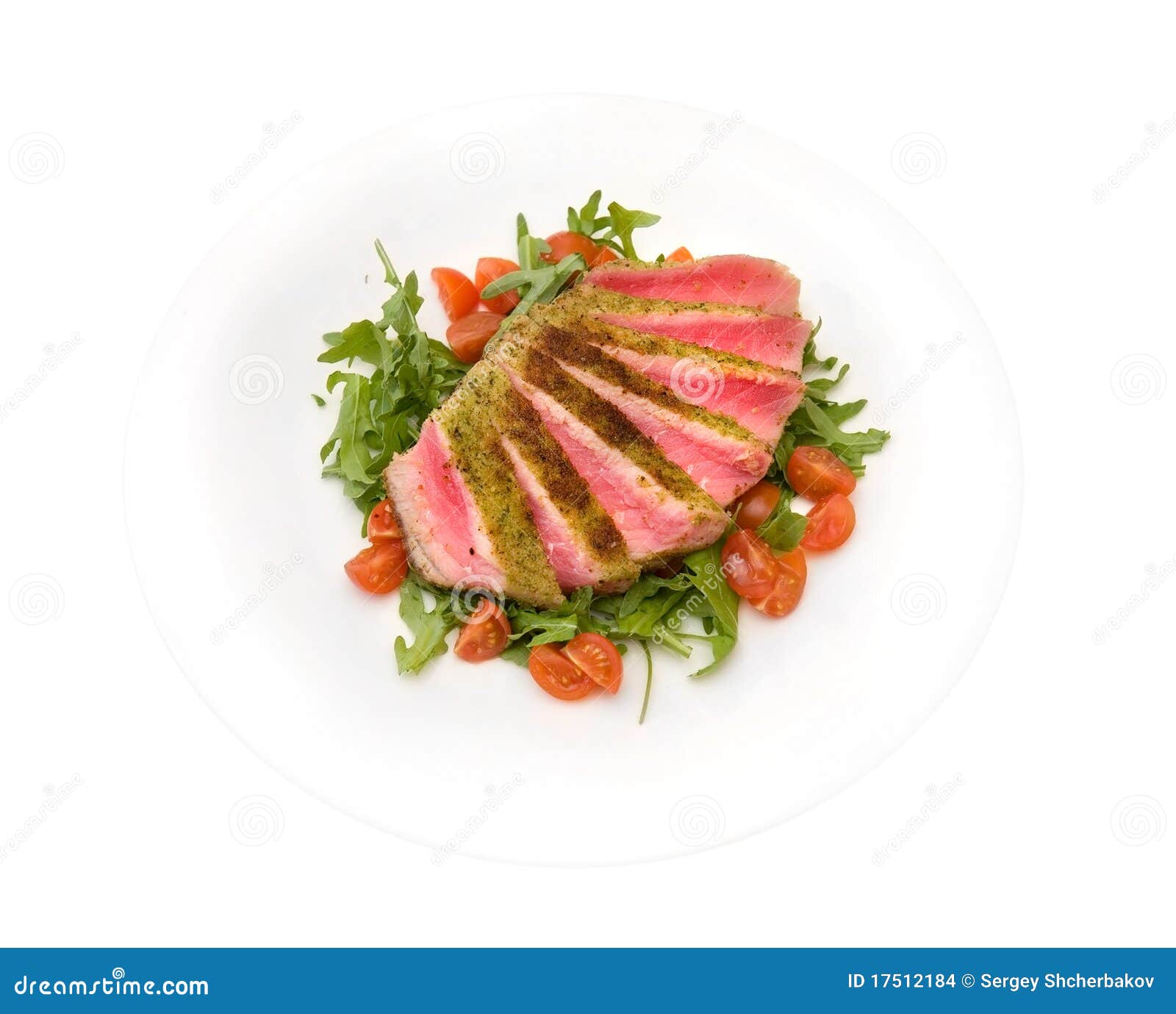 Tagliata Tuna with Arugula and Cherry Tomatoes Stock Photo - Image of ...