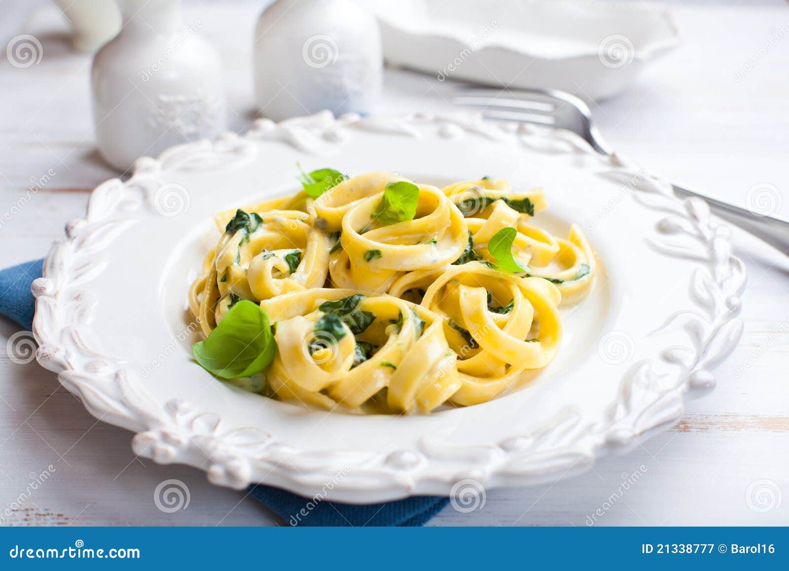 Tagliatelle Pasta with Blue Cheese Sauce and Spina Stock Image - Image ...