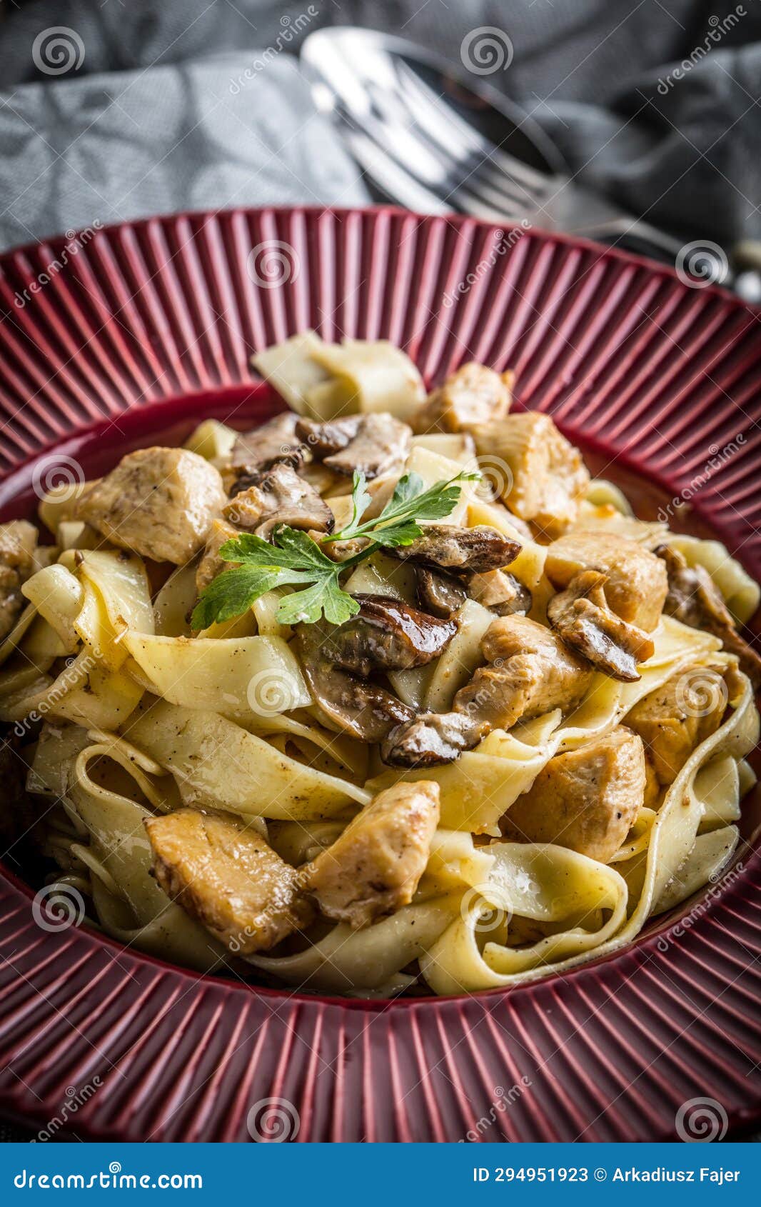 Tagliatelle Pasta with Forest Mushrooms and Chicken Stock Image - Image ...