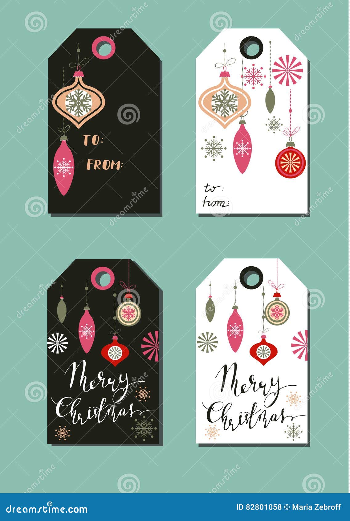 Tags with Christmas Decorations on Dark and Light Background Stock ...