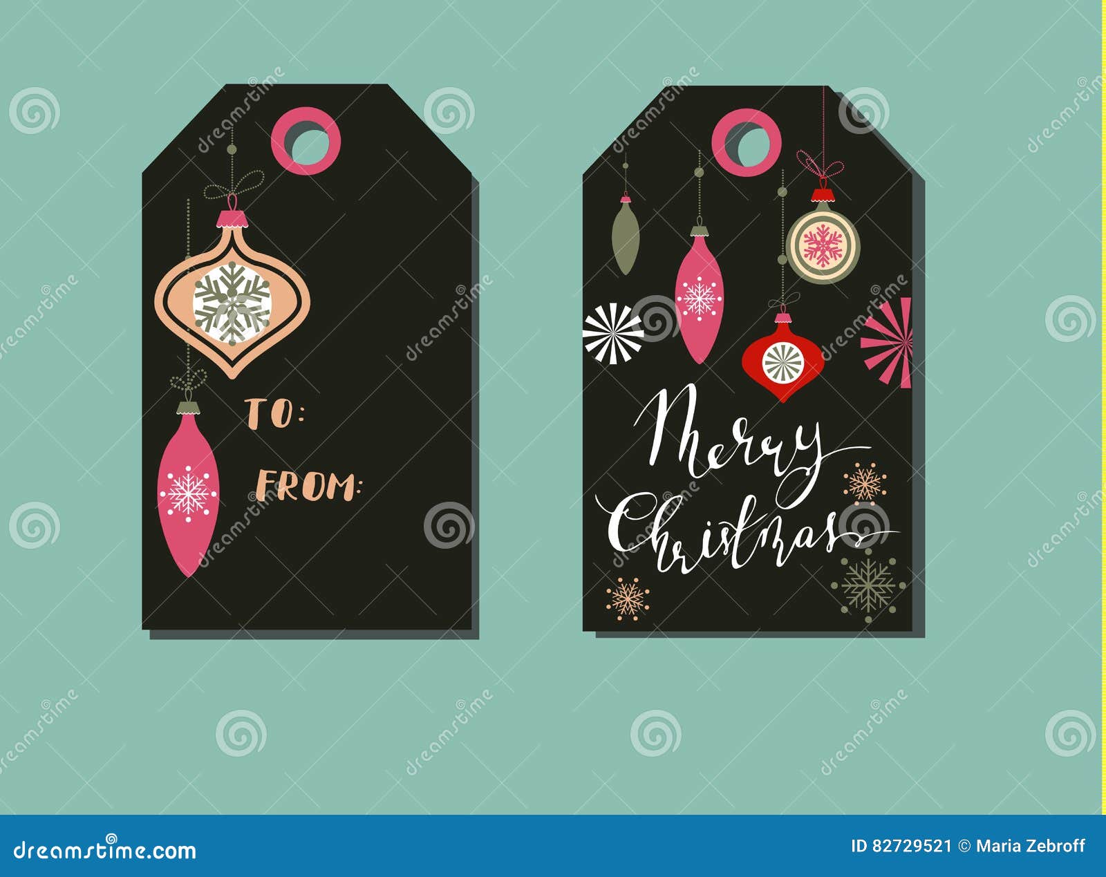 Tags with Christmas Decorations on Dark Stock Vector - Illustration of ...