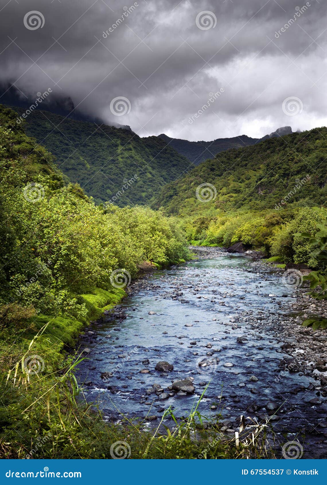 Tahiti.Tropical Nature and Mountain River Stock Image - Image of scenic ...