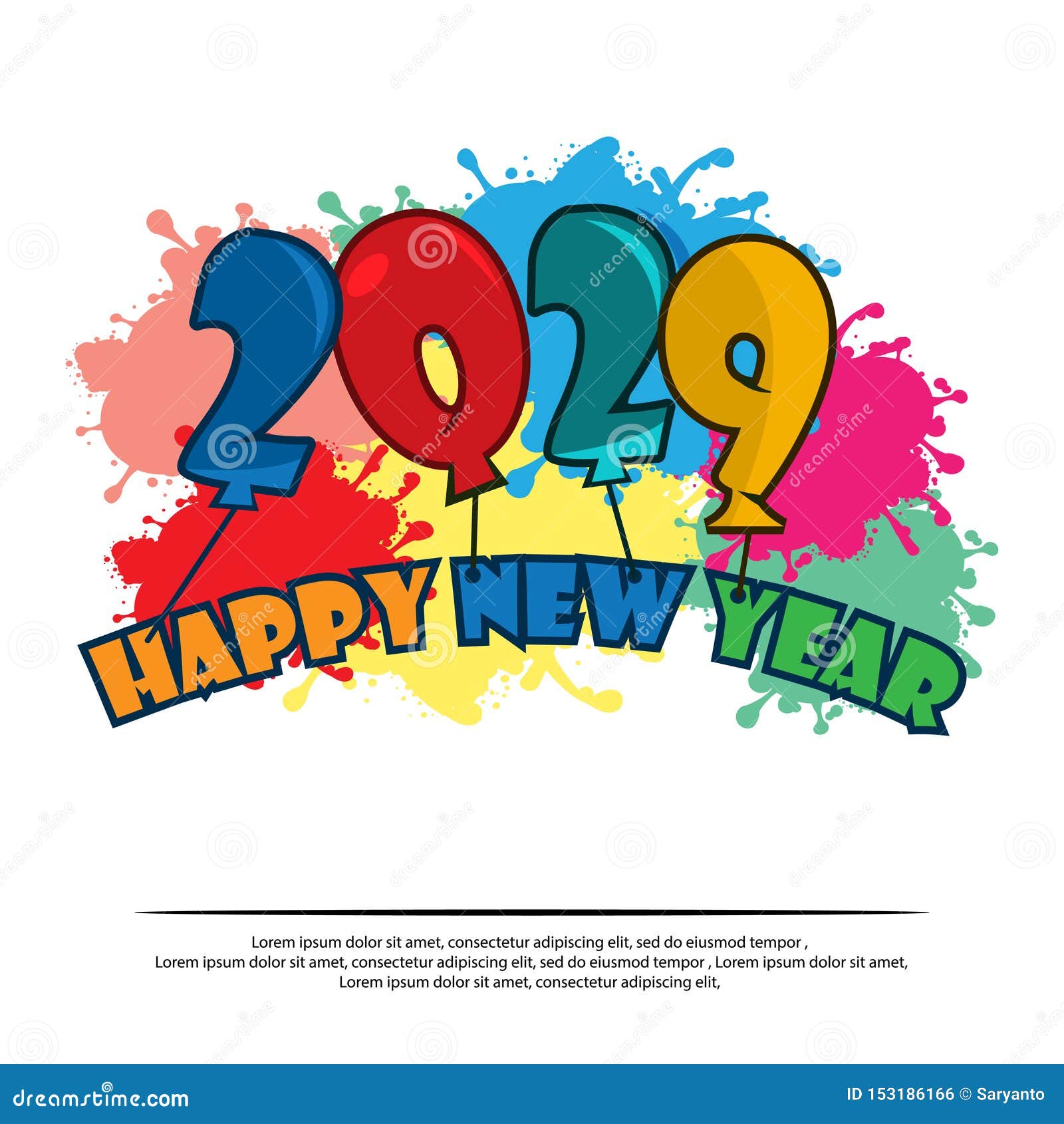Happy 2029 New Year Card with Balloon. Stock Vector - Illustration of ...
