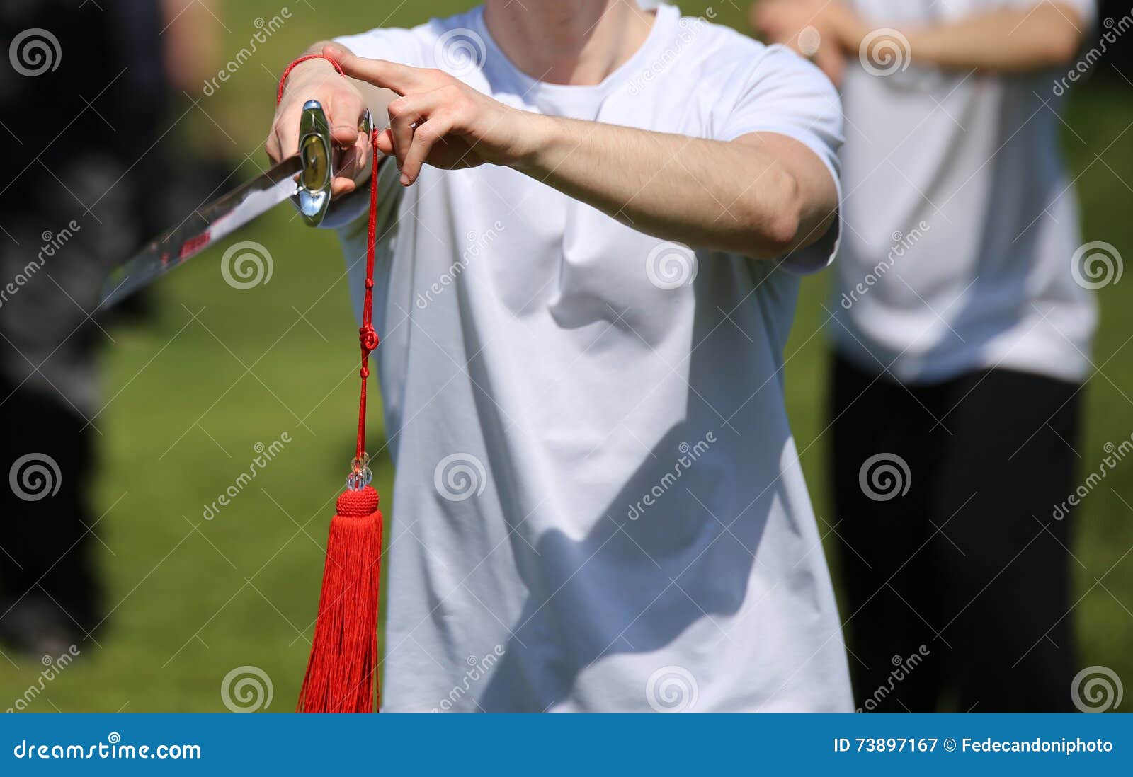 Tai Chi Martial Arts Athlete Expert Makes Motions with Sword Stock ...