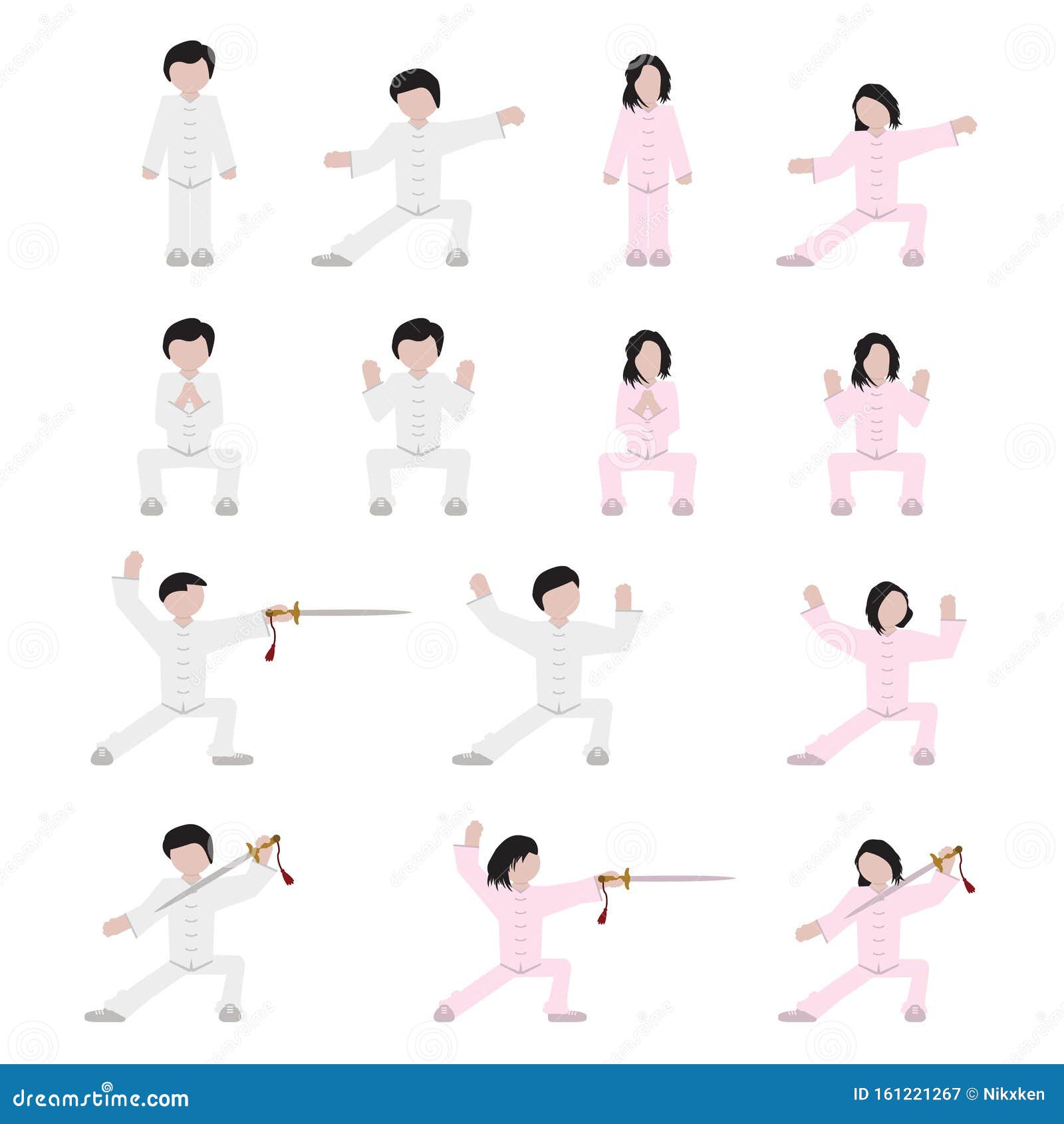 Tai Chi Practicing Icon Set. Vector Stock Vector - Illustration of ...