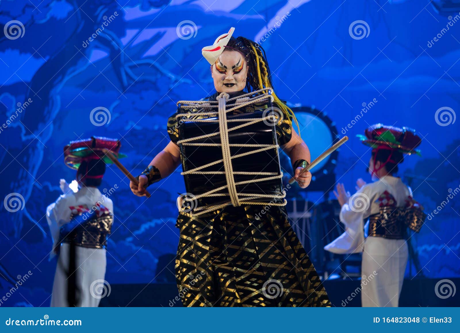 Taiko Drummer in a Fox Mask and Drum Stock Photo - Image of music, cute ...