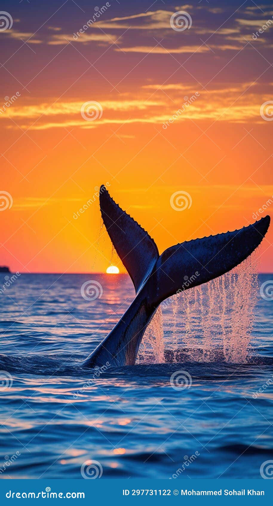 Tail of a Blue Whale at Sunset Golden Hour Background Stock Photo ...