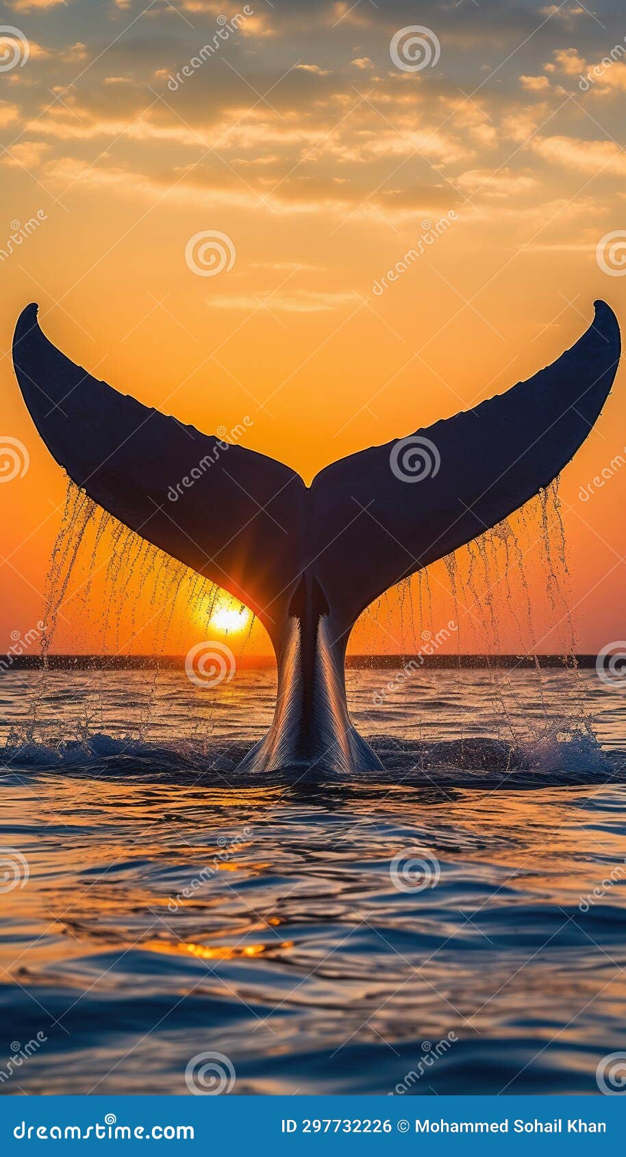 Tail of a Blue Whale at Sunset Golden Hour Background Stock Photo ...