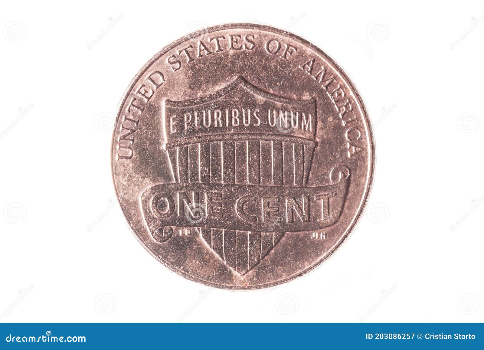 Tail of a 1 Cent American Coin on White Background Stock Image - Image ...