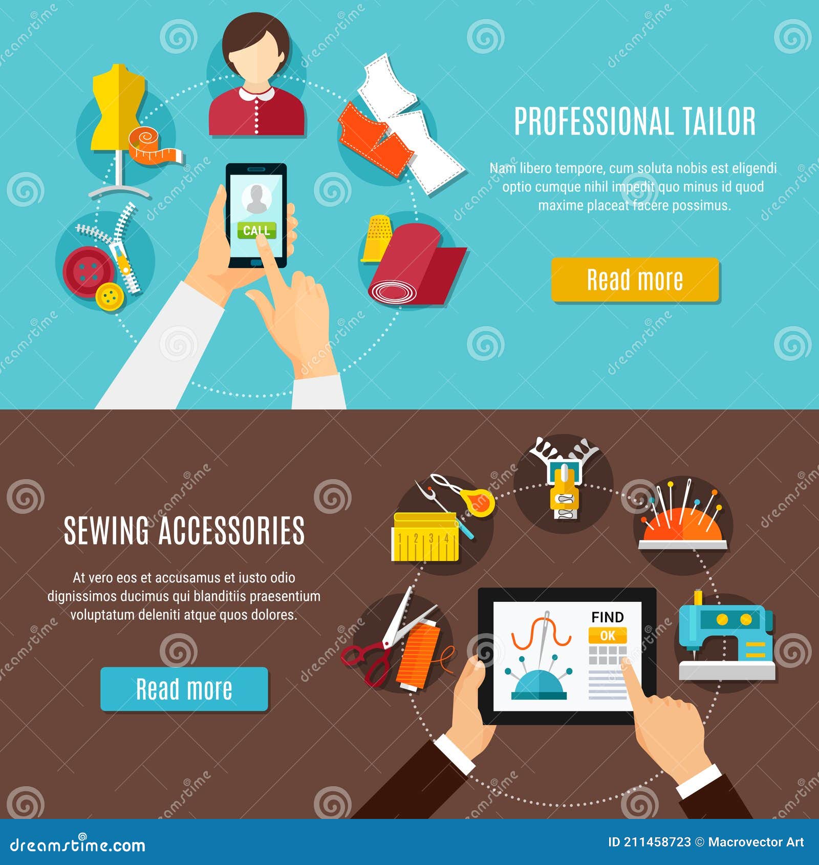 Tailor Banners Set stock vector. Illustration of material - 211458723