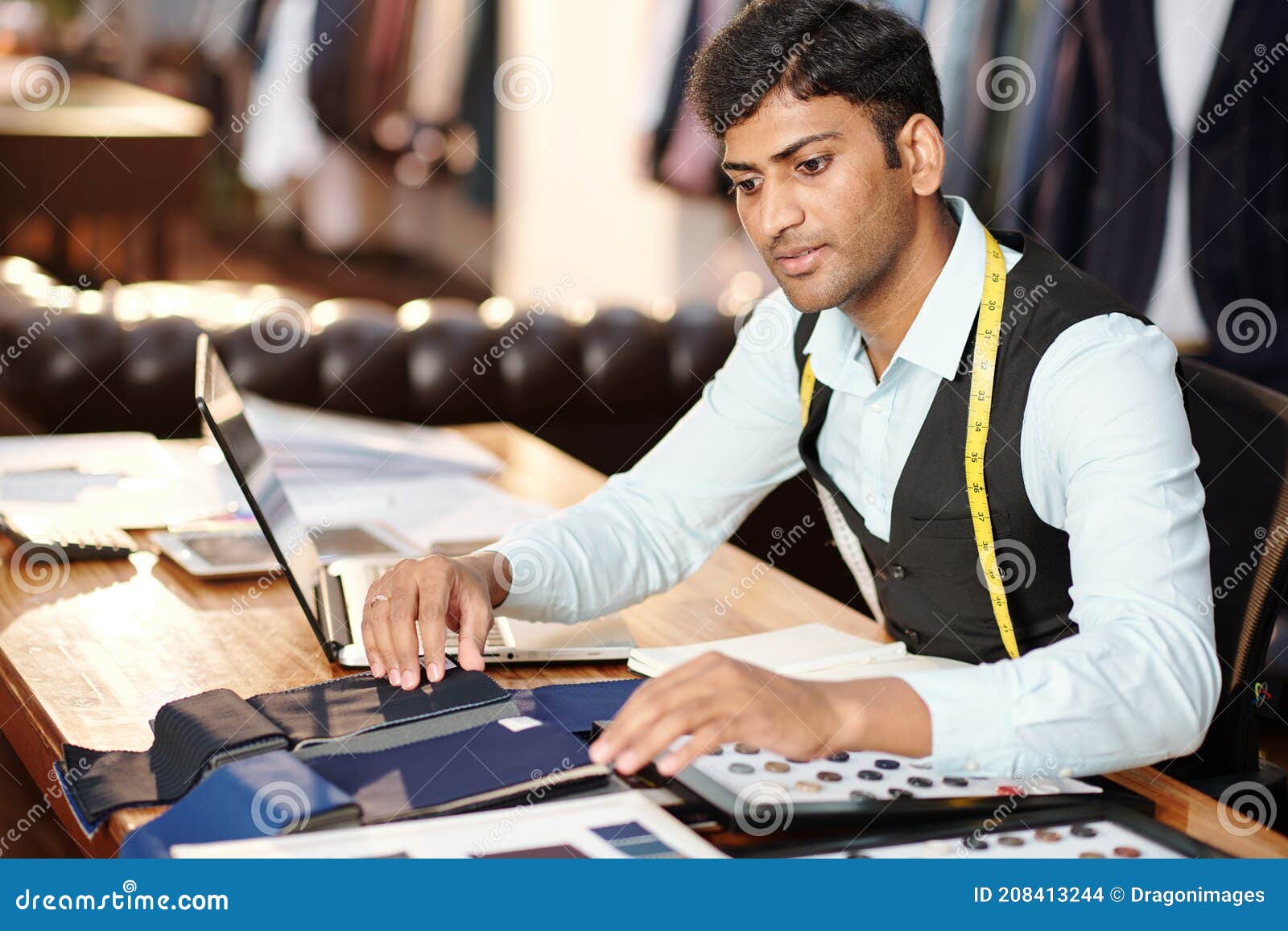 Tailor Checking Fabric Catalog Stock Photo - Image of idea, handmade ...