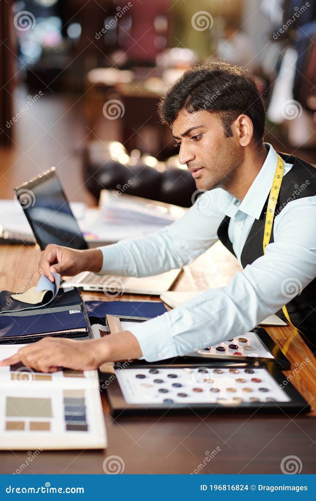 Tailor Checking Fabric Samples Stock Photo - Image of needlework ...