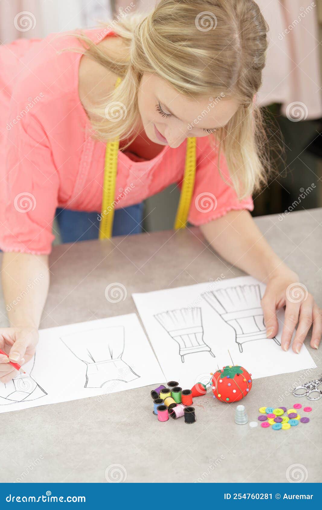 Tailor Checking Her Drawings Stock Image - Image of work, plans: 254760281