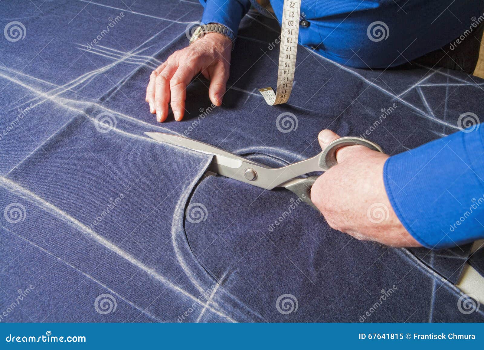 Tailor Cutting Fabric with Scissors. Stock Image - Image of business ...