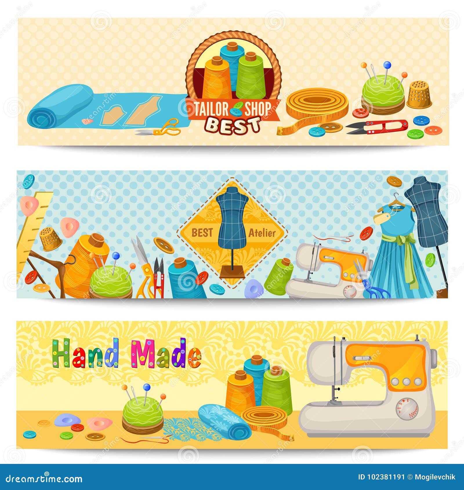 Tailor Elements Horizontal Banners Stock Vector - Illustration of ...